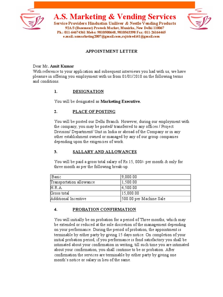 Appointment Letter | PDF | Salary | Labor