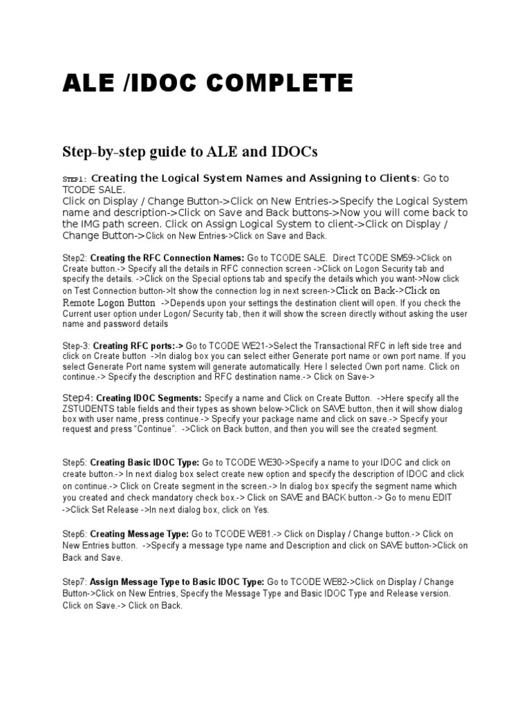 Ale /idoc Complete: Step-By-Step Guide To Ale and Idocs | PDF ... Ale /idoc Complete: Step-By-Step Guide To Ale and Idocs | PDF ...