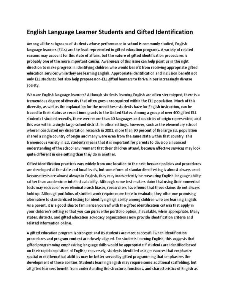 Ell Students and Gifted Identification - Tip | PDF | Intellectual ...
