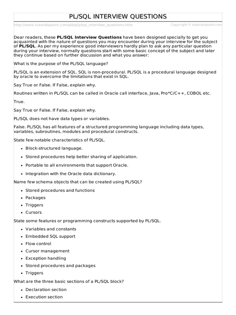 PLSQL Interview Questions | PDF | Pl/Sql | Sql