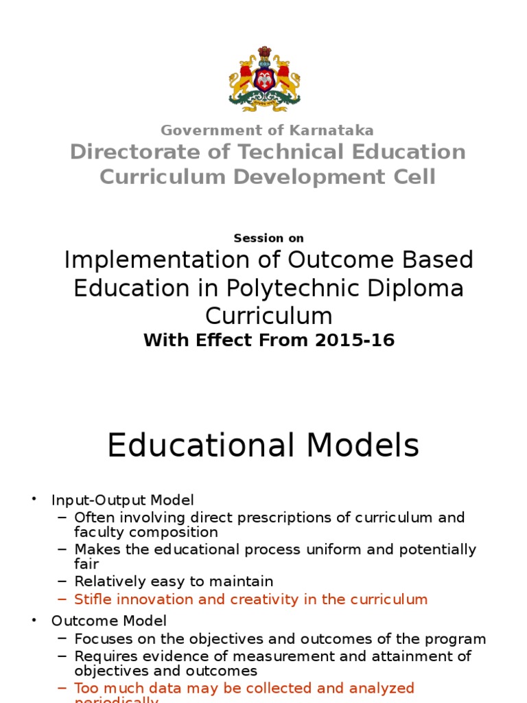 Outcome Based Education Curriculum in Polytechnic Diploma Programmes ...