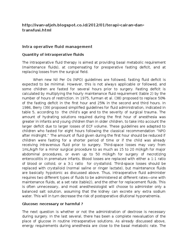 Intra Operative Fluid Management | PDF | Health Sciences | Medicine