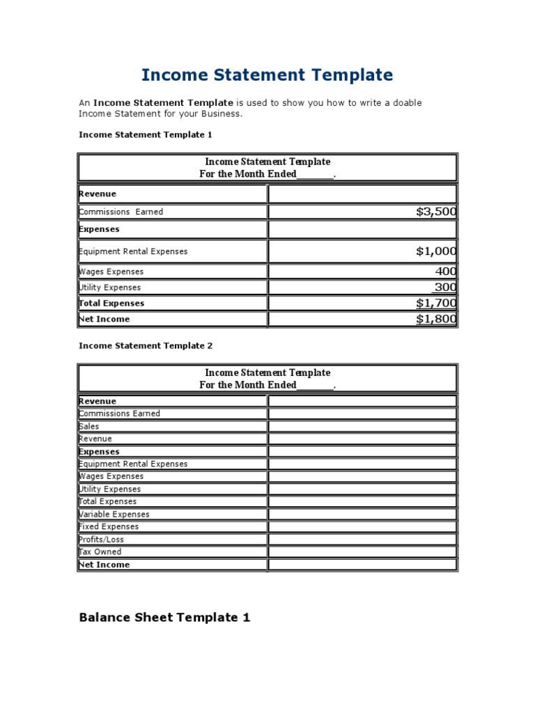 Income Statement Template | Download Free PDF | Expense | Balance Sheet