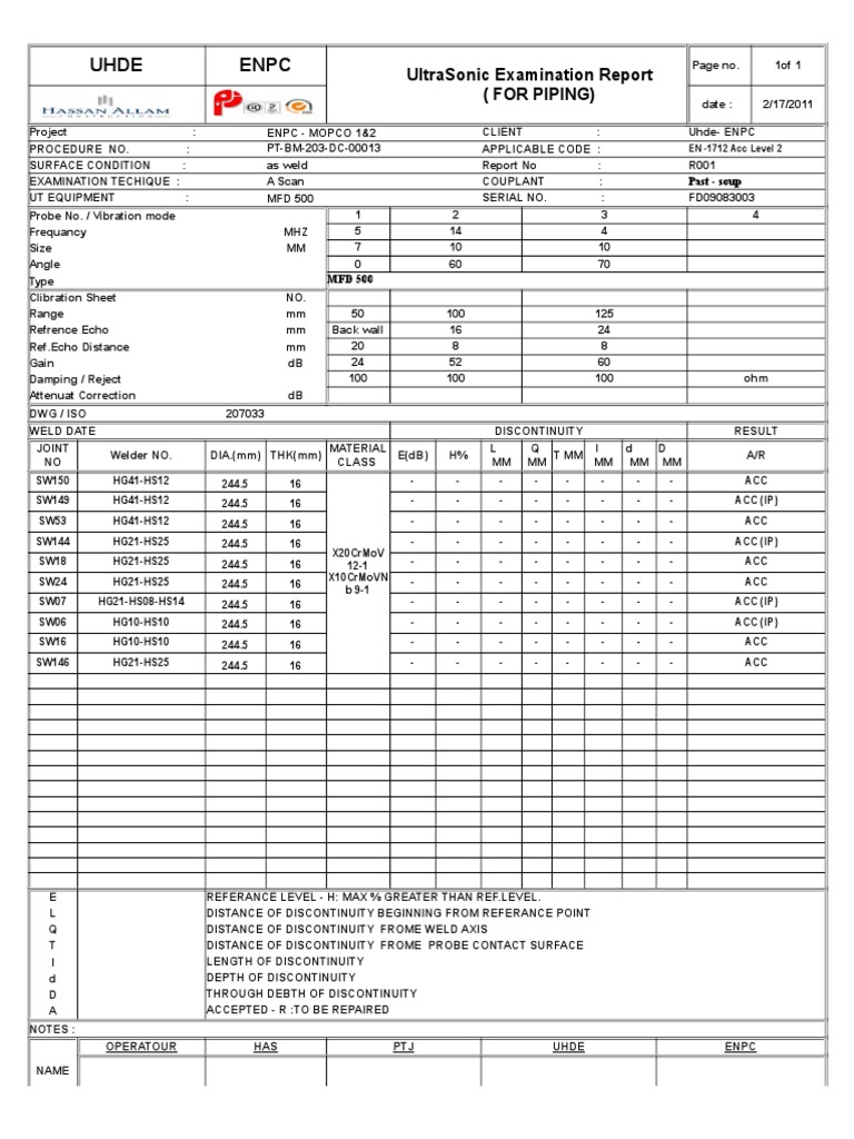 Ultrasonic Testing Report For Piping | PDF | Ultrasound | Welding