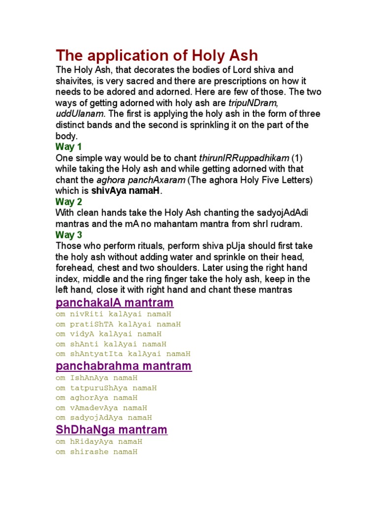 Sacred Applications of Holy Ash | PDF | Mantra | Hindu Behaviour And ...
