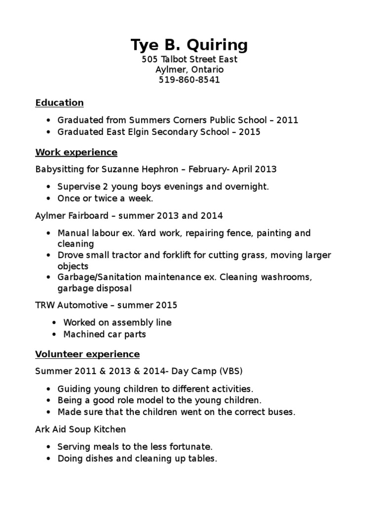 Tye B. Quiring: Resume & Experience Overview | PDF