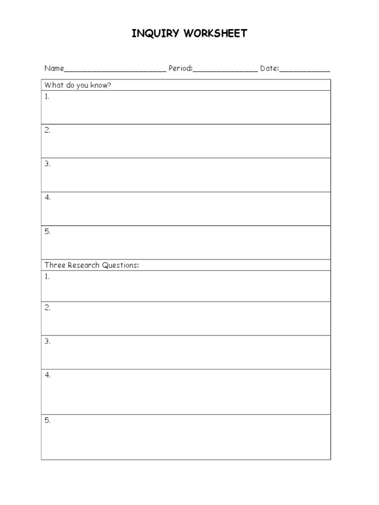 Inquiry Worksheet: Name - Period: - Date: - What Do You Know? 1 | PDF