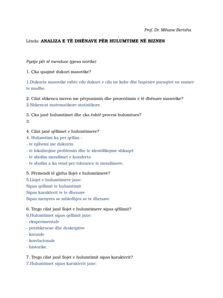 Analiza e Te Dhenave Pyetje Per Te Menduar 2015 2016 | PDF