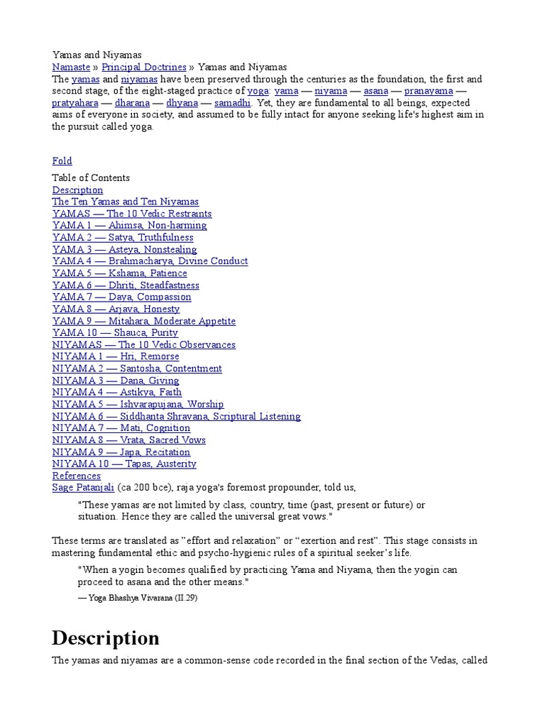 10 Yamas and 10 Niyamas | PDF | Yoga | Hindu Philosophical Concepts