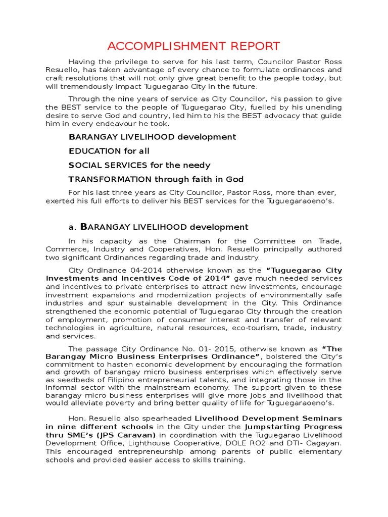 Accomplishment Report | PDF | Volunteering | Entrepreneurship