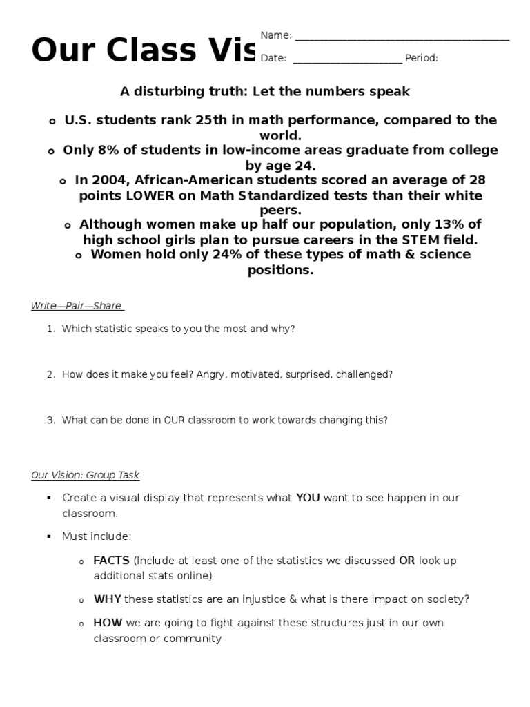 Our Class Vision: Write-Pair-Share | PDF | Classroom | Statistics