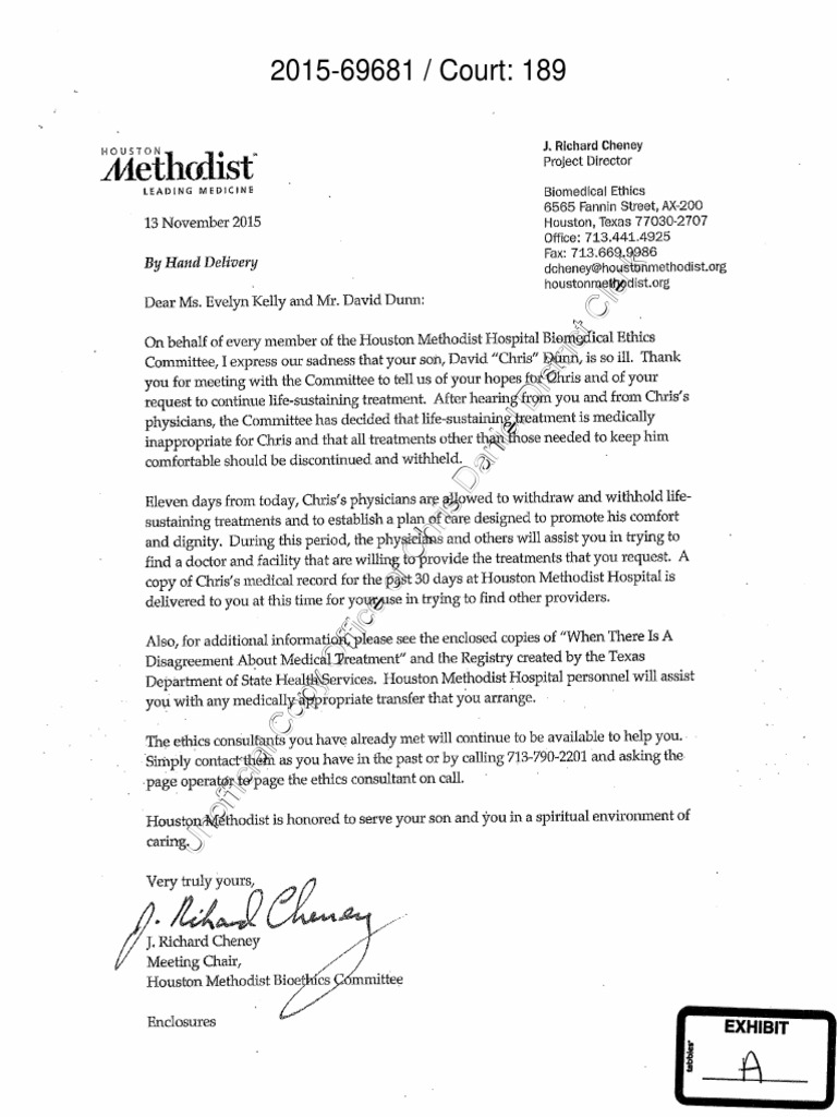 Houston Methodist Hospital Letter