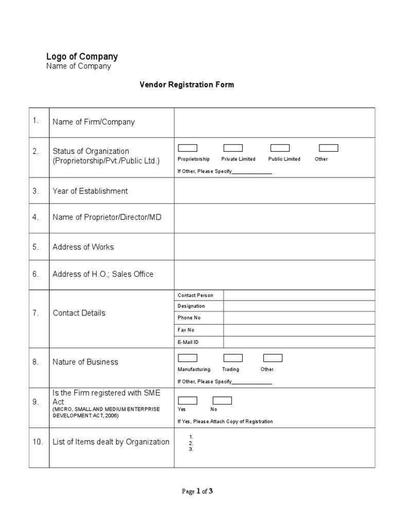 Vendor Registration Form Template | PDF