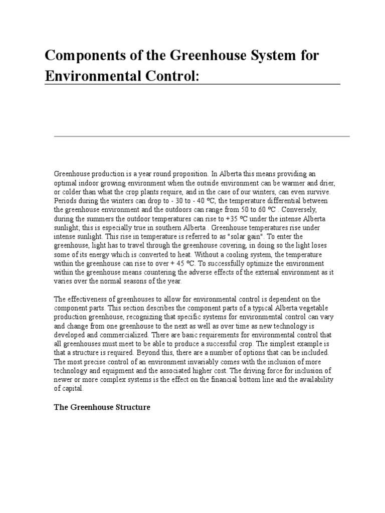 Components of The Greenhouse System For Environmental Control | PDF ...