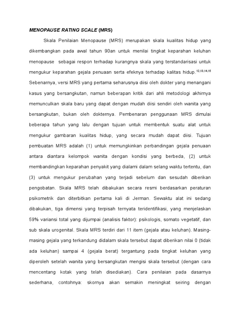MRS Skala Penilaian Menopause | PDF