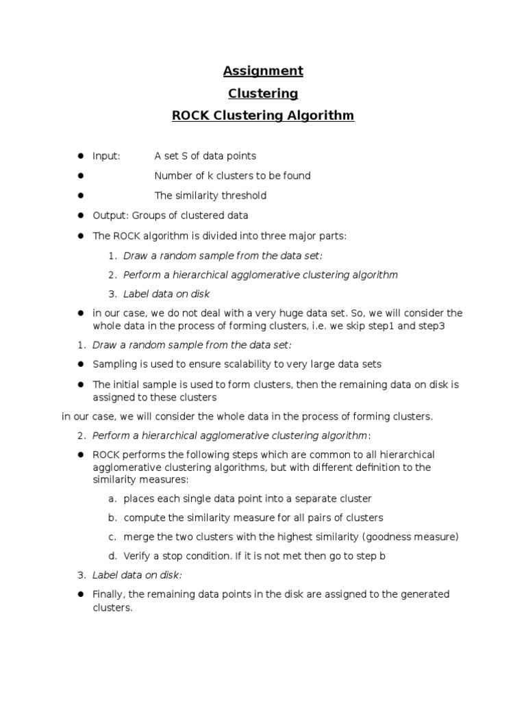 Explaining the ROCK Clustering Algorithm: A Step-by-Step Example | PDF | Cluster Analysis ...