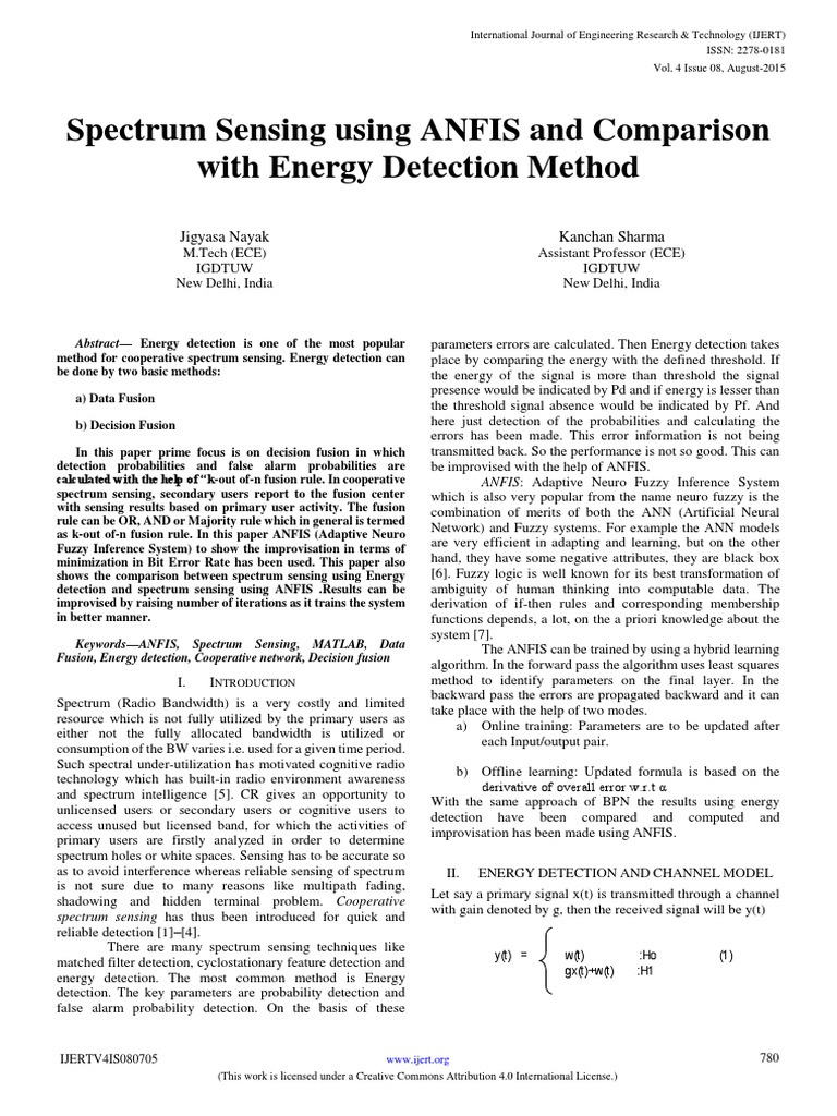 Spectrum Sensing Using ANFIS | PDF | Cognitive Radio | Fuzzy Logic