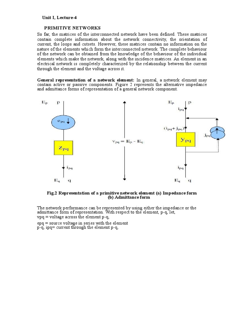 Unit I, Lecture-4 Primitive Networks | PDF | Matrix (Mathematics) | Electrical Impedance