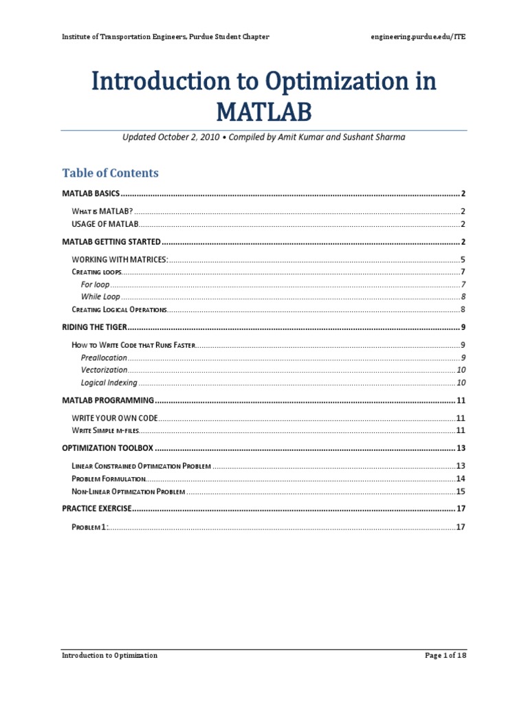 MATLAB Optimization Techniques Guide | PDF | Matlab | Matrix (Mathematics)