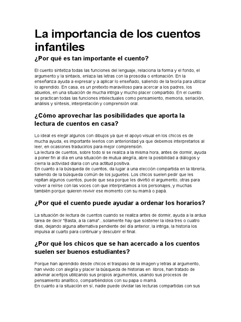 La Importancia De Los Cuentos Infantiles Pdf Cuentos Lectura
