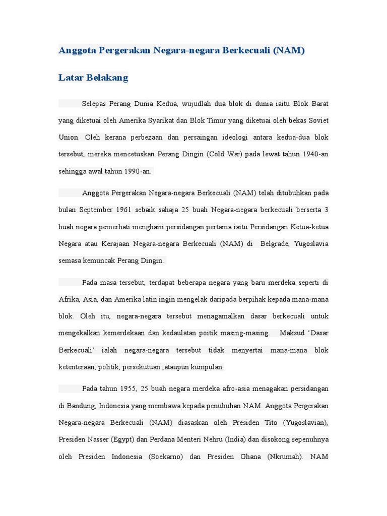 Anggota Pergerakan Negara-Negara Berkecuali (NAM) | PDF