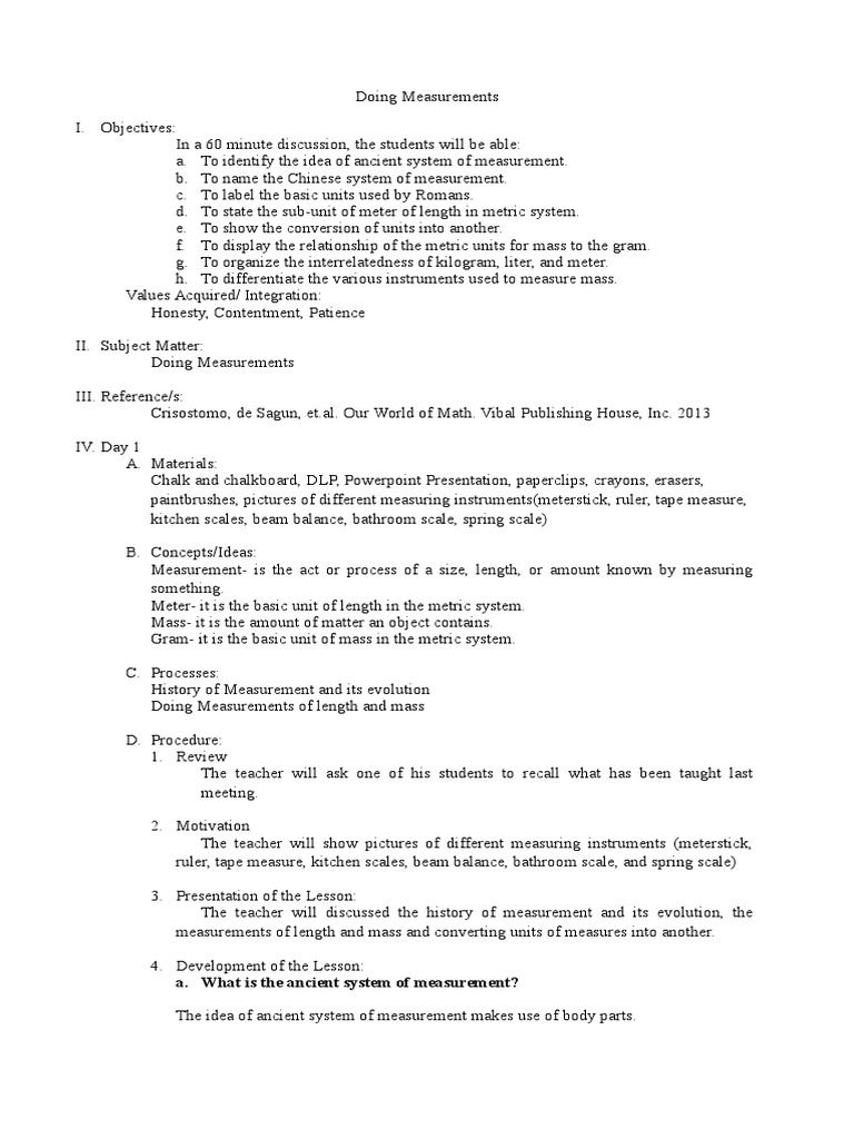 An Exemplar Lesson Plan in Math 7 | PDF | Kilogram | Weighing Scale