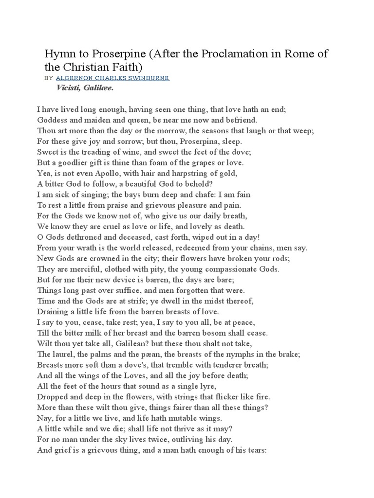 Hymn To Proserpine | Download Free PDF | Religion And Belief