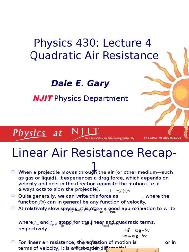 Modeling Projectile Motion with Quadratic Air Resistance | PDF | Drag ...