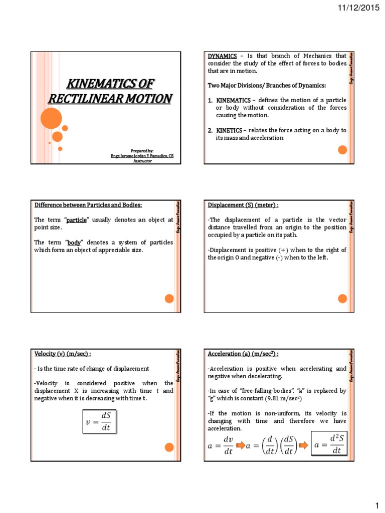 Kinematics of Rectilinear Motion | PDF | Acceleration | Kinematics