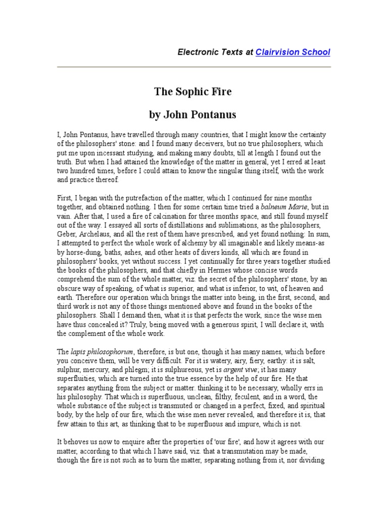 The Sophic Fire by John Pontanus | PDF | Alchemy | Science