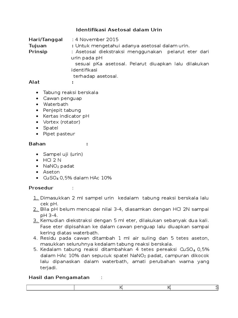 Identifikasi Asetosal Dalam Urin | PDF | Sains & Matematika