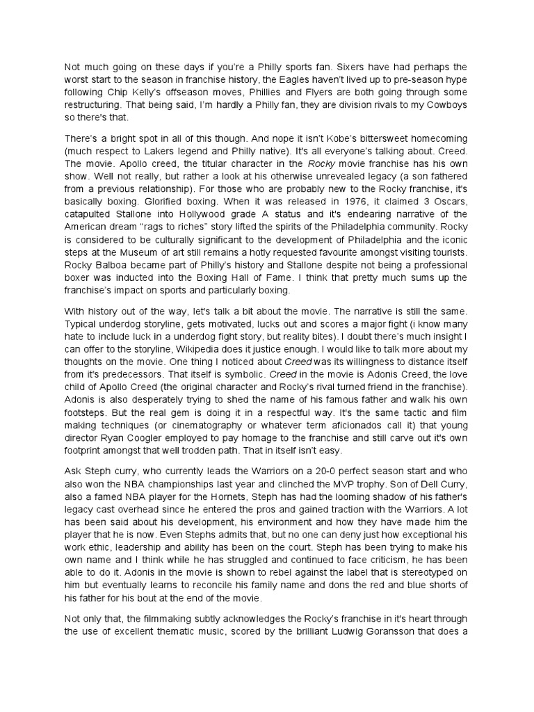 My Thoughts On Creed | PDF | Sports | Basketball