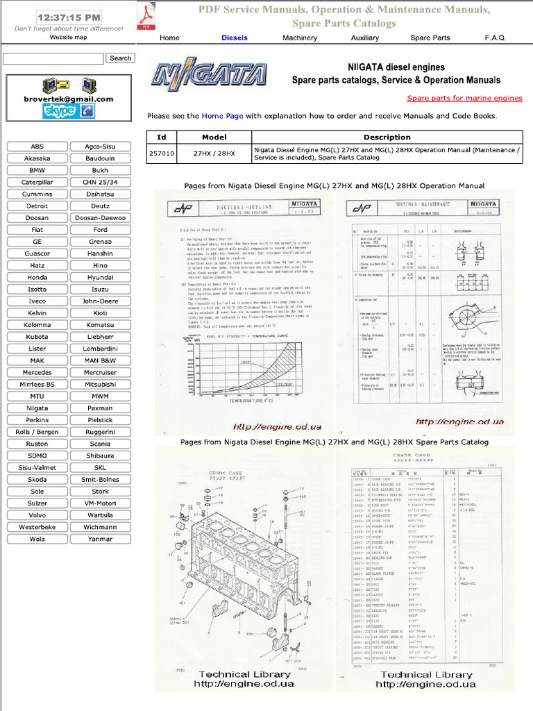 NIIGATA Engine Manuals & Parts Catalogs | PDF