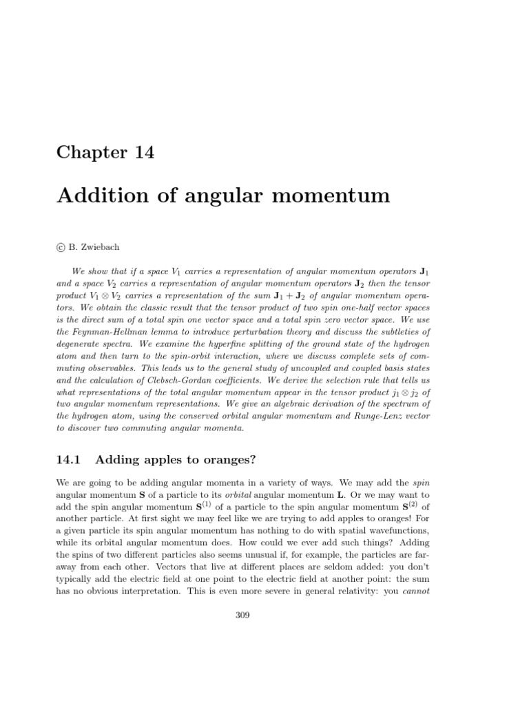 Addition of Angular Momentum | PDF | Perturbation Theory (Quantum ...
