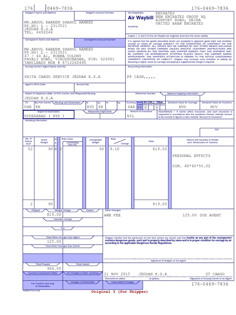 Awb - 176 0469 7836 | Industries | Transport