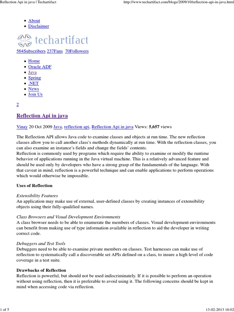 Reflection API in Java - Techartifact | PDF | Java (Programming ...