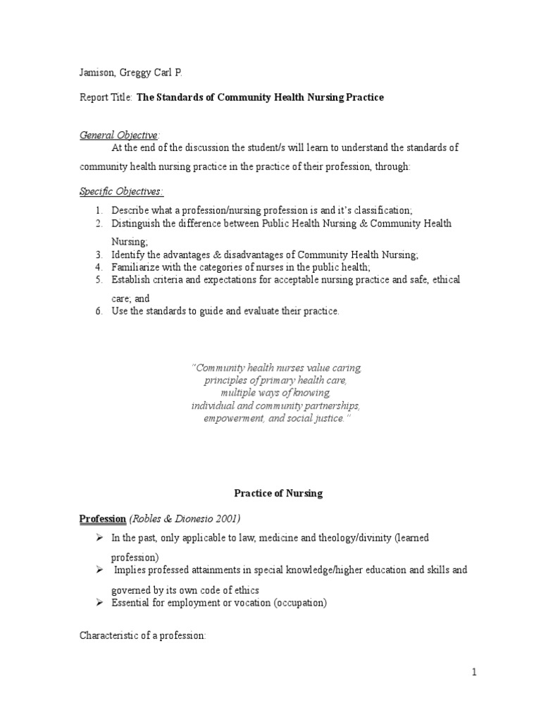 Standards of CHN Practice | PDF | Profession | Nursing