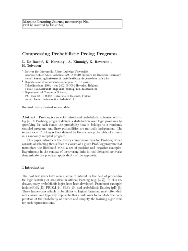 Compressing Probabilistic Prolog Programs | PDF | Time Complexity | Theoretical Computer Science