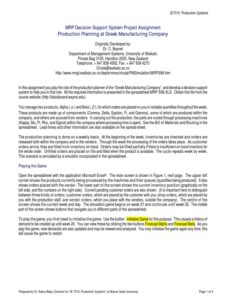 MRP DSS Simulation Project | PDF | Operations Management | Decision ...