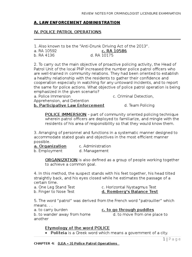 Review Notes in Police Patrol Operation and Organization 2 | PDF ...