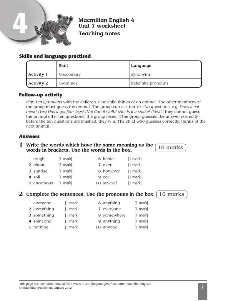 Macmillan English 4 Unit 7 Worksheet Teaching Notes | PDF