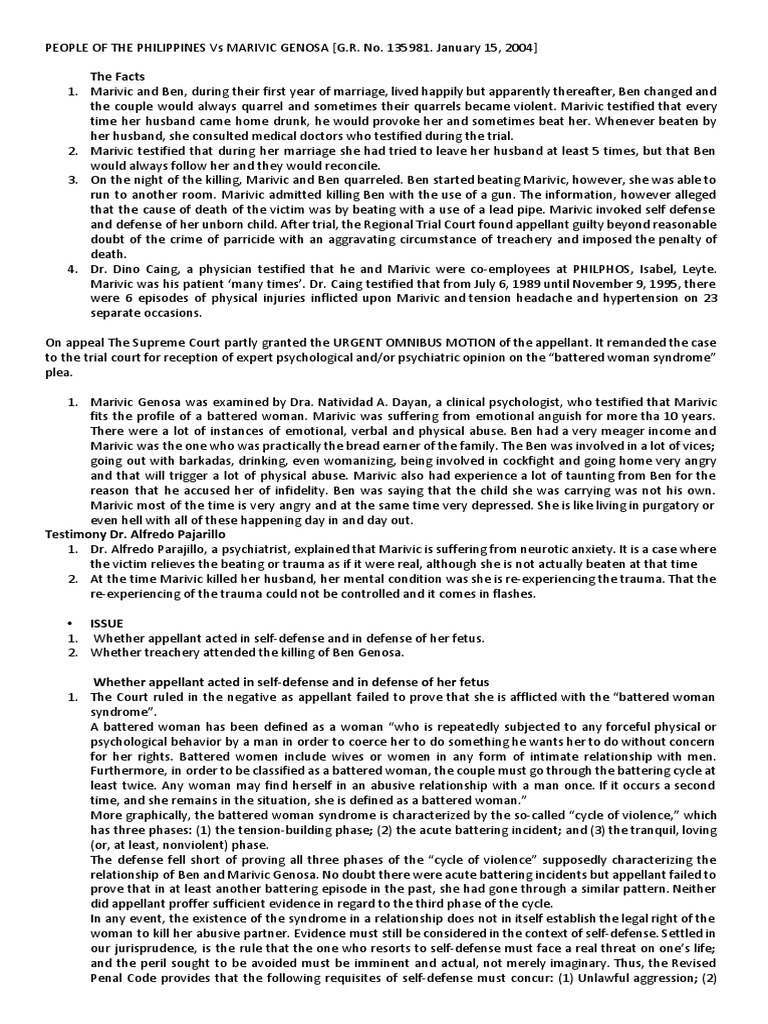 Marivic Genosa: Parricide Case Overview | PDF | Domestic Violence ...