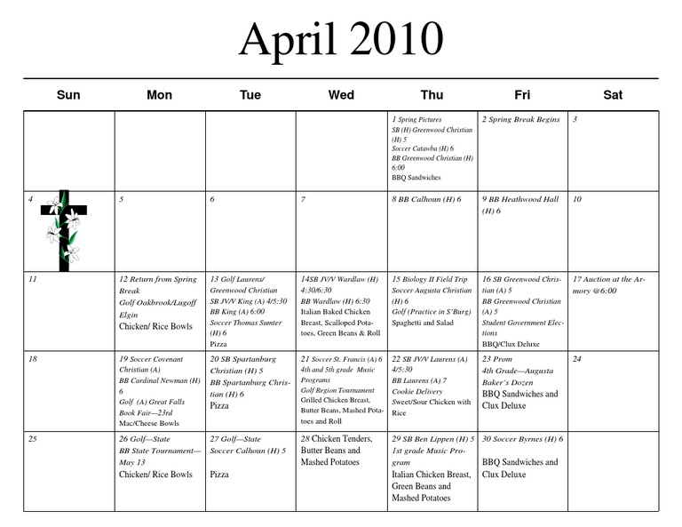 Ben Lippen & Heathwood Hall Calendars | PDF | European Cuisine ...