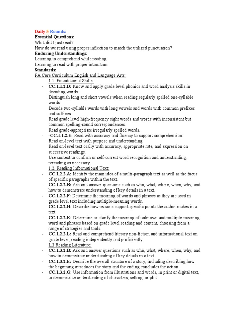 Daily 5 Rounds | PDF | Reading Comprehension | Reading (Process)