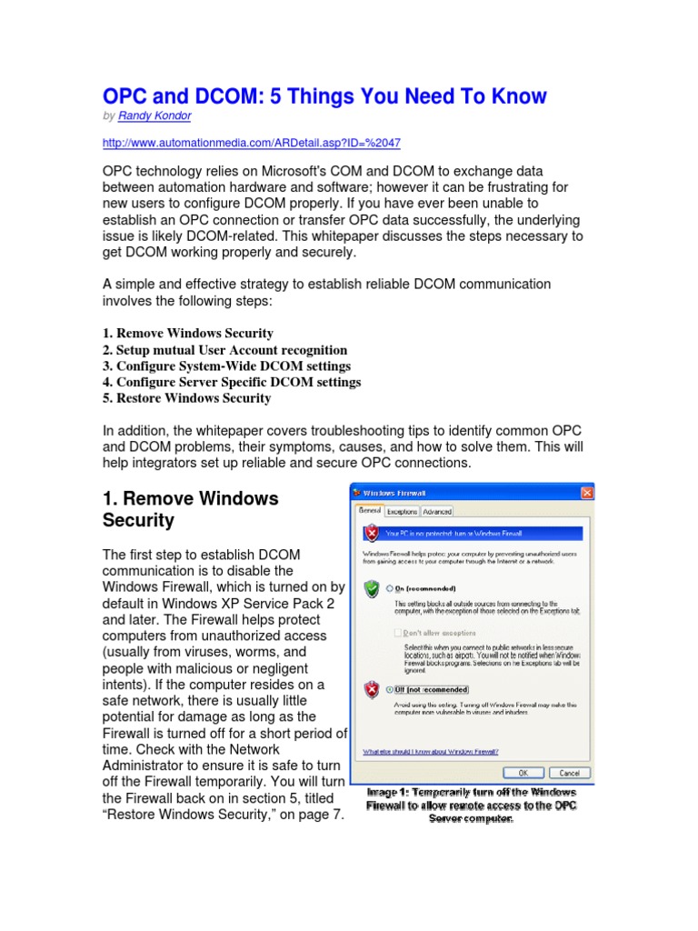 OPC and DCOM Five Things You Need to Know | Microsoft Windows | System ...