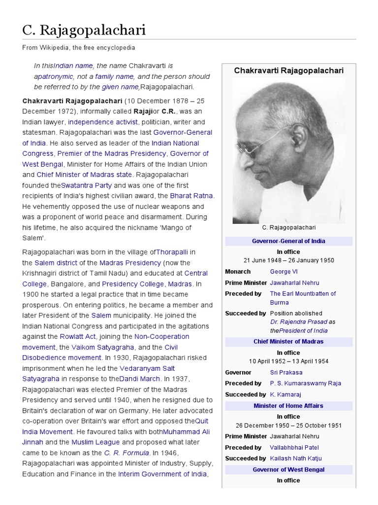 Raj Gopal A Chari | PDF | Indian National Congress | Politics Of India