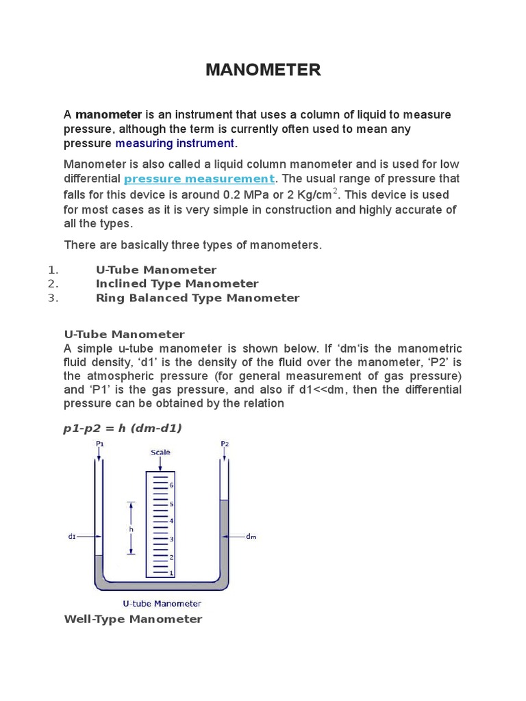 Manometer | PDF | Pressure Measurement | Pressure