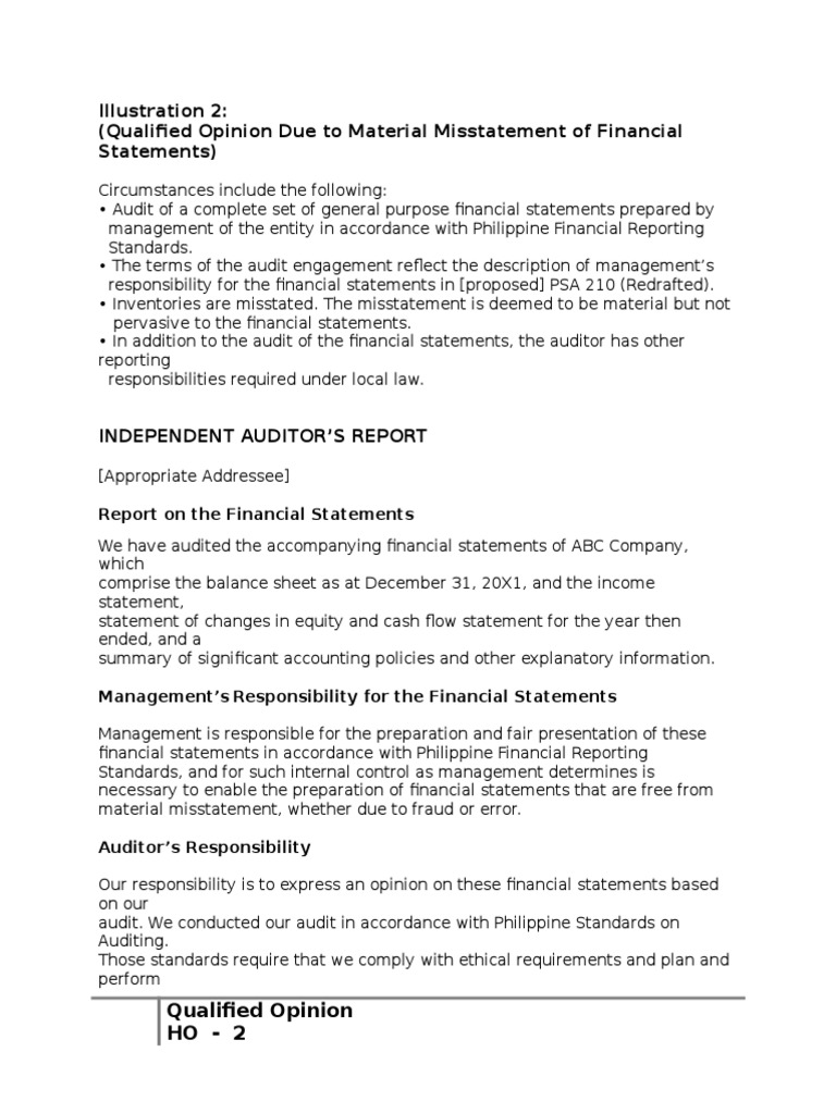 HO 2 - Qualified Audit Report | PDF | Financial Audit | Financial Statement HO 2 - Qualified Audit Report | PDF | Financial Audit | Financial Statement