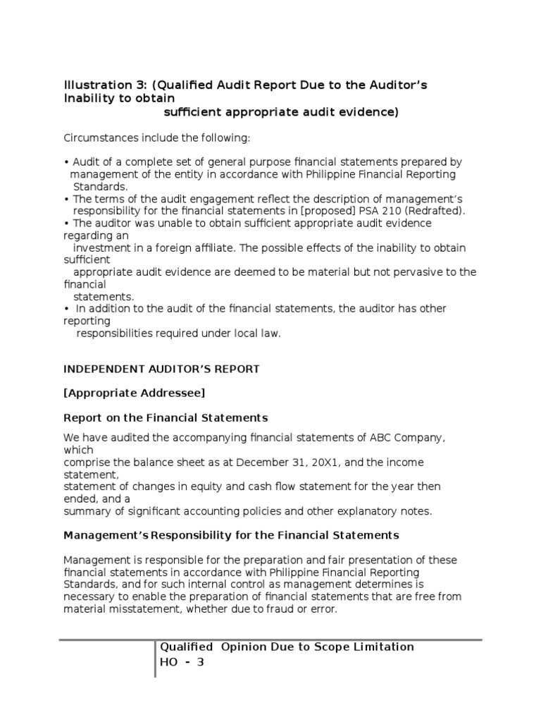 HO 3 - Qualified Audit Report - Scope Limitation | PDF | Auditor's ... HO 3 - Qualified Audit Report - Scope Limitation | PDF | Auditor's ...