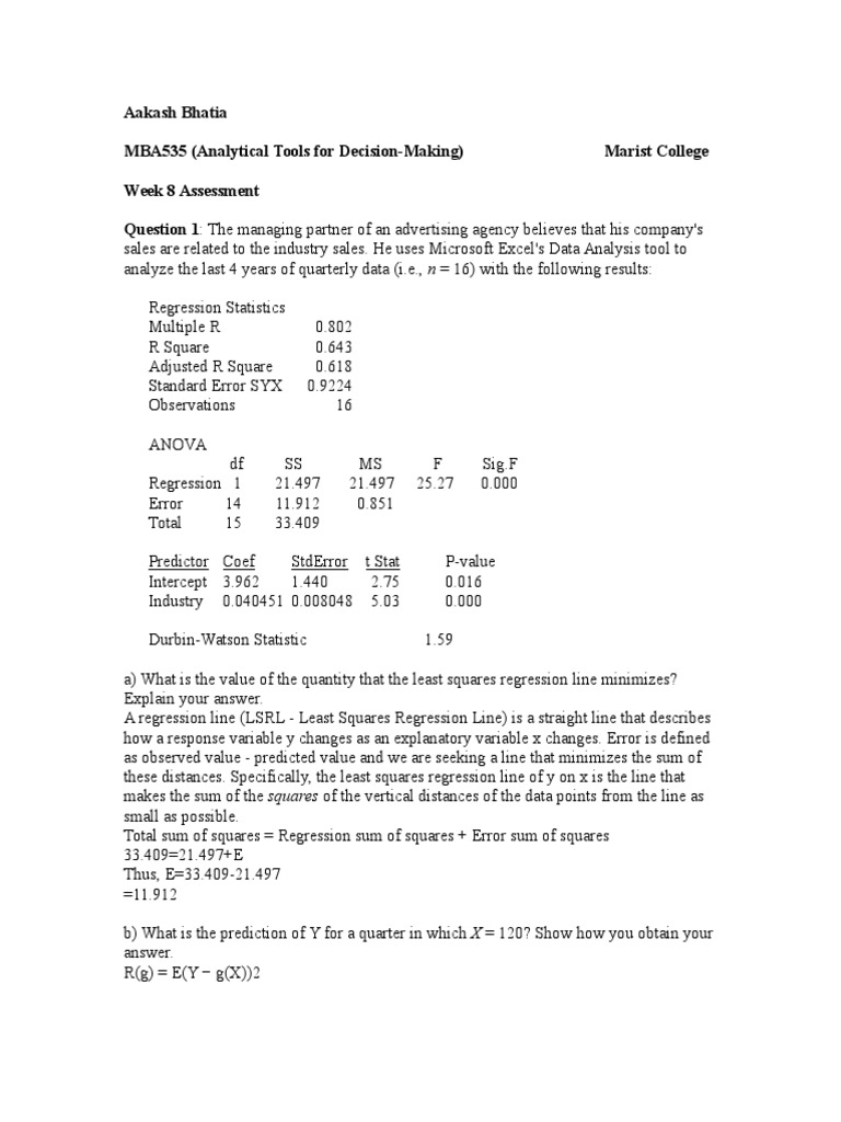 Week 8 Assessment | PDF | Confidence Interval | Errors And Residuals